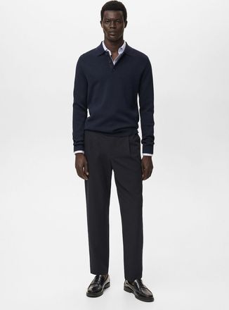 Mango Pull-over maille col polo bleu marine - Homme - S - MANGO MAN