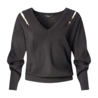 Fracomina Strickpullover mit Schmuckdetails an den Schultern - - Knitwear - Damen - Schwarzk - S