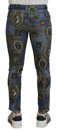 Dolce & Gabbana Mens Blue Medal Print Slim Fit Cotton Jeans Clothing