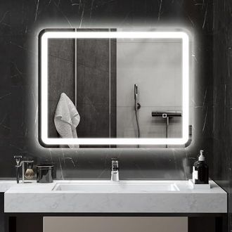 HOMCOM Miroir Salle de Bain avec &eacute;clairage LED, 70 x 90 cm, 42 W, Miroir Salle de Bain Mural, lumi&egrave;re r&eacute;glable 3 Couleurs, Anti-bu&eacute;e, m&eacute;moire, Montage Horizo