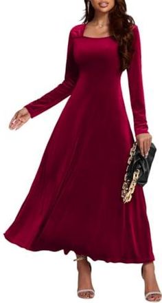 ORANDESIGNE Robe en Velours Femme Longue Robe de Soir&eacute;e Automne Hiver &Eacute;l&eacute;gant Robes Velours Manches Longues Maxi Robes Cocktail de No&euml;l D Bordeaux XL