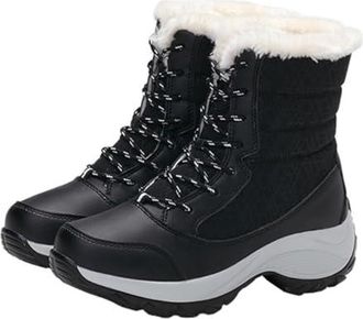 Minkissy Bottines DHiver &agrave; Lacets pour Femme Bottes de Neige Chaudes Doubl&eacute;es de Fausse Fourrure Semelle Antid&eacute;rapante en Caoutchouc Hautes -Mollet Noires Tail