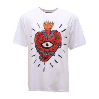 Just Cavalli Homme, Tops, Blanc, Taille: XL Maxi T-Shirt Tattoo Heart