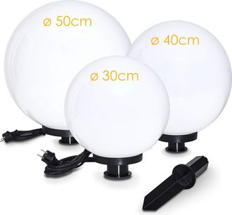 HOFSTEIN Kugelleuchte Miau, Kugellampe 3er Set, Außenleuchten aus weißem Kunststoff Ø 30, 40 und 50 cm, Leuchtkugeln mit E27-Fassung, Kugellampen mit 5 Meter Z