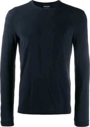 Giorgio Armani Homme, Tops, Bleu, Taille: 3XL T-shirt &agrave; manches longues en m&eacute;lange de viscose