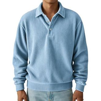 Generic Polo tendance &agrave; texture gaufr&eacute;e pour homme Printemps Automne D&eacute;contract&eacute; T-shirt Tops Chemise Col en V Col Revers, bleu, XXL