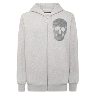 Philipp Plein Homme, Sweatshirts et sweats &agrave; capuche, Gris, Taille: 4XL Sweat &agrave; capuche zipp&eacute; T&ecirc;te de mort strass