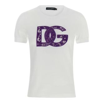 Dolce & Gabbana Jersey T-Shirt mit Spitzeneinsatz - - Tops - Damen - Wei&szlig; - L