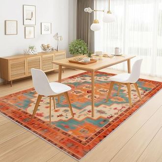 Generic Couleur Orange Lavable en Machine Tapis Salon Style r&eacute;tro Traditionnel Classique, 160 x 230 cm Doux Tapis de Sol Pelucheux Dessous Antid&eacute;rapant, Entre