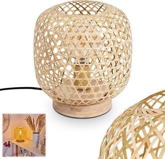 HOFSTEIN Tischleuchte Batumi, Tischlampe aus Bambus in Natur, Stehlampe im skandinavischen Design m. Lichteffekt u. An-/Ausschalter am Kabel, H&ouml;he 26 cm, &Oslash; 24 