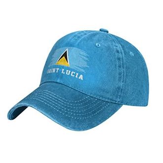 Generic Casquettes De Golf &Eacute;ventails en Denim Aux Couleurs du Drapeau De Sainte-Lucie Respirante Casquette Trucker S&eacute;chage Rapide Golf Hats pour Randonn&eacute;e Ext