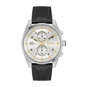 HUGO BOSS Homme, Accessoires, Noir, Taille: ONE Size Montre habill&eacute;e en cuir avec design minimaliste