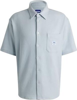HUGO BOSS Hommes Ebronn Chemise à Manches Courtes en Coton mélangé à la Structure gaufrée