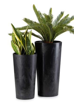 HowHomely 2X Blumentopf Gross mit Pflanzk&uuml;bel Einsatz | Dunkelbeton-Optik Pflanzk&uuml;bel Gro&szlig; f&uuml;r Deko Wohnzimmer oder Garten | Set aus 2 Blumen&uuml;bertopf (30xh57cm 