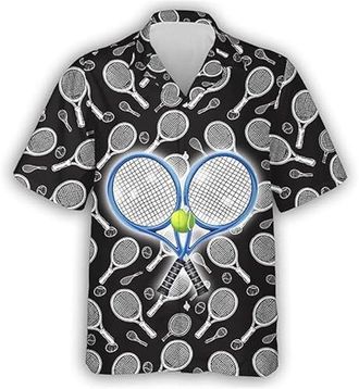 Keephen Balle de Tennis Impression 3D Chemise Hawaiienne Femmes Hommes Manches Courtes Joueur de Tennis Chemise &agrave; Boutons &Eacute;t&eacute; Plage Casual Chemises