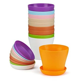 Bramble 10 Petits Pots &agrave; Fleurs Pastel avec Trous de Drainage & Soucoupes (10cm) - Petites Plantes, D&eacute;co, Bricolage, Loisirs Cr&eacute;atifs - Solide & Color&eacute;