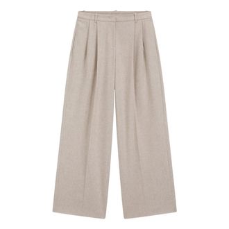 HUGO BOSS Pantalon large en flanelle m&eacute;lang&eacute;e avec plis sur le devant - Femme - Pantalons - Beige - Taille: 36 FR
