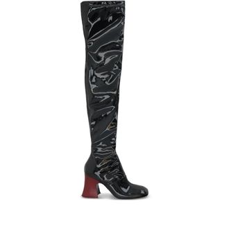 Chlo&eacute; Schwarze Lederstiefel mit Kuhlederabsatz - - Shoes - Damen - Schwarzk - 38 1/2 EU