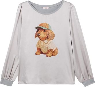 Oltre Femme, Tops, Gris, Taille: 46 FR T-shirt bi-mati&egrave;re avec imprim&eacute; et applications