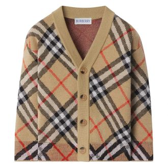 Burberry unisex, Pulls, Multicolore, Taille: 2 Y Cardigan en Laine &agrave; Carreaux Beige