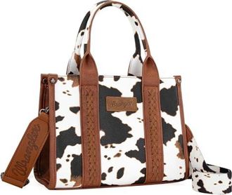 Montana West Wrangler Sac à main fourre-tout pour femme Imprimé vache Poignée sur le dessus, M-vache imprimé marron, Medium