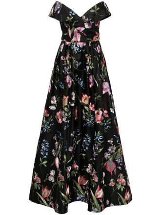 Marchesa Alex Robe mit Blumenstickerei - Schwarz