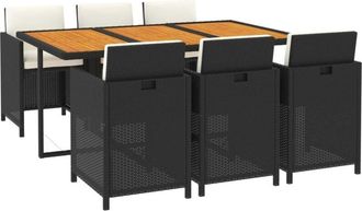vidaXL 7-tlg. Garten-Essgruppe mit Kissen Poly Rattan Schwarz vidaXL