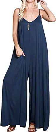 Onsoyours Femmes Combinaison Ete Jumpsuit sans Manches Taille Haute Casual Combishort Été Long Pantalon Bretelles Rétro Romper Z1 Marine 34