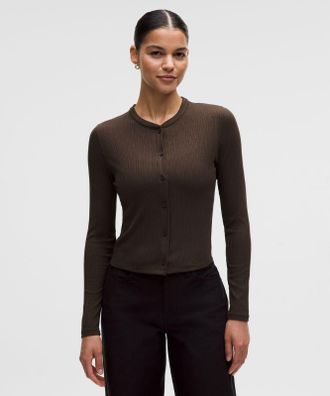 lululemon Hold Tight Cardigan mit Mikrorippenstruktur f&uuml;r Frauen - Gr&ouml;&szlig;e 10 in Walnut Crunch
