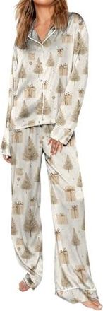 Generic Pyjama bonhomme de neige pour femme - Joli vêtement de nuit de Noël boutonné - Vêtement de nuit mignon imprimé arbre de Noël - Vêtement de nuit amusan