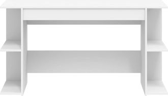 Generic Computertisch mit Ablageflächen, Home-Office-Schreibtische, Moderner Schreibtisch mit Offenen Regalen für Schlafzimmer, Wohnzimmer (Weiß)