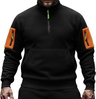 Generic Sweat-shirt pour homme avec fermeture &eacute;clair 1/4 avec 3 poches zipp&eacute;es, pull en polaire chaude &agrave; manches longues d&eacute;contract&eacute; pour randonn&eacute;e, sweatshir