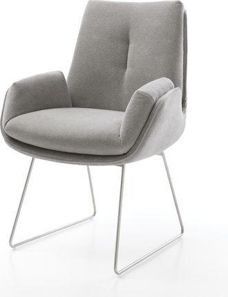 DELIFE Esszimmerstuhl Clea-Flex Strukturstoff Soft Grau Kufengestell Edelstahl, Esszimmerstühle