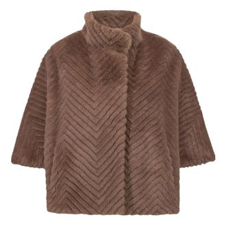 Joseph Ribkoff Cape courte en fausse fourrure &agrave; motif chevron - Femme - Vestes - Brun - Taille: 36/38 FR