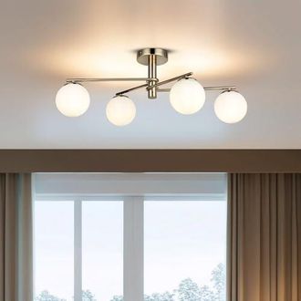 Opviq Elegant Gold Chandelier, Metal Body with Glass Cap, &Oslash;15 cm, Total Height: 32 cm, 4 x E27 Max 40W, Stylish Lighting for Modern Spaces, IP20 Rated