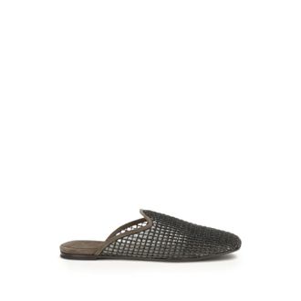 Brunello Cucinelli Femme, Chaussures, Gris, Taille: 37 EU Mules en Daim avec Broderie Pr&eacute;cieuse en Filet