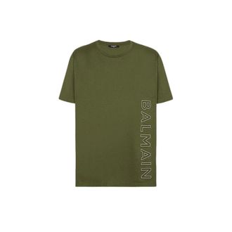 Balmain Reflektierendes Logo Baumwoll T-Shirt - - Tops - Herren - Gr&uuml;n - XS