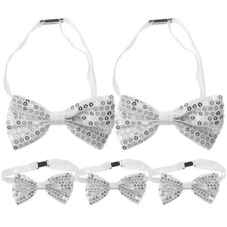 BESTONZON Lot de 5 Noeuds à Paillettes Argentées Pré-Noués et Ajustables en Polyester et Plastique Accessoires pour Costume Garçon pour Spectacle Banquet et Rem