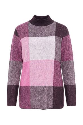 Ulla Popken Strickpullover Pullover Karomuster Stehkragen Langarm