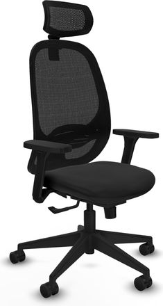 Piqueras y Crespo B&uuml;rodrehstuhl, schwarz, mit 3D-Armlehnen, h&ouml;henverstellbare Lendenwirbelst&uuml;tze und Kopfteil, h&ouml;henverstellbar und neigbar, Schwarz/Schwarz