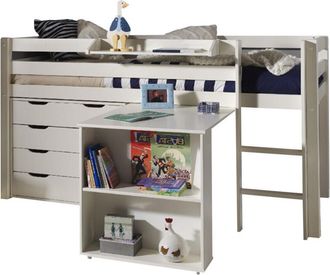 Les Tendances Kinderzimmer Set mit Schreibtisch PINOO-12 incl. Hochbett und Schubladenkommode in Kiefer massiv wei&szlig; lackiert, b/h/t: ca. 210/114/106 cm
