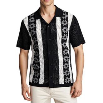 Generic Polo vintage en tricot boutonn&eacute; &agrave; manches courtes des ann&eacute;es 70, polo r&eacute;tro &agrave; rayures verticales pour homme, multicolore, XL