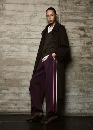 Mango Strickhose mit Kontraststreifen weinrot - Damen - XS - MANGO