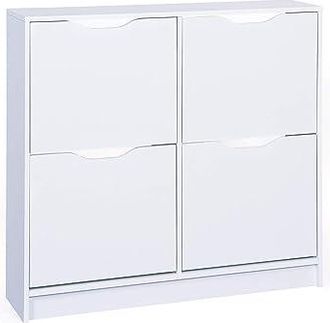 Inter Link SAS Schuhschrank - Schuhkipper - Schuhregal - Mit 4 Klapptüren - Mit praktischen Griffmulden - Melaminbeschichtet - Weiß - Westphalen SK4