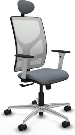 Piqueras y Crespo B&uuml;rostuhl, grau und wei&szlig;, mit wei&szlig;en und schwarzen Armlehnen, h&ouml;henverstellbare Lendenwirbelst&uuml;tze und festes Kopfteil, ausgestattet mit 3 Positionen,