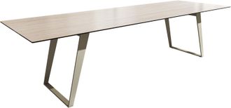 DELIFE Esszimmertisch Edge 300x100 cm Keramik Laminam Travertino Bianco Creme-Wei&szlig; Metall Schr&auml;g Effektfinish Titan