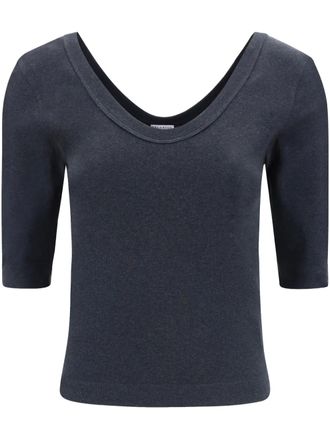 Brunello Cucinelli Fein geripptes T-Shirt - Grau