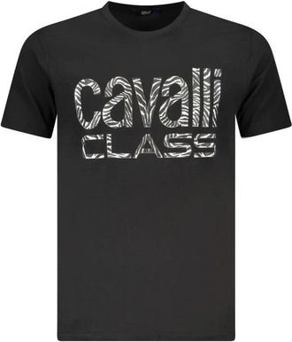 Cavalli Schwarzes Zebra Logo T-Shirt - - Tops - Herren - Schwarzk - XL