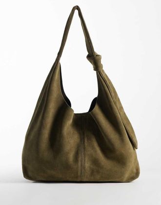 Accessorize sac port&eacute; &eacute;paule souple en daim &agrave; noeud kaki-Vert