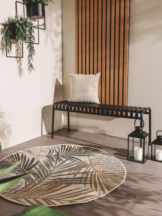 benuta Nest Teppich Cleo - Schwarz 150 cm Rund - Kunstfaser - Outdoor geeignet - Rund & im Style: Botanicals & Florals - Pflegeleicht für Wohnzimmer Schlafzi